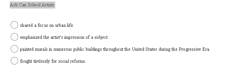 Solved Ash Can School Artists:shared a focus on urban | Chegg.com