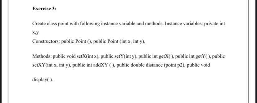 Solved Exercise 3: Create class point with following | Chegg.com