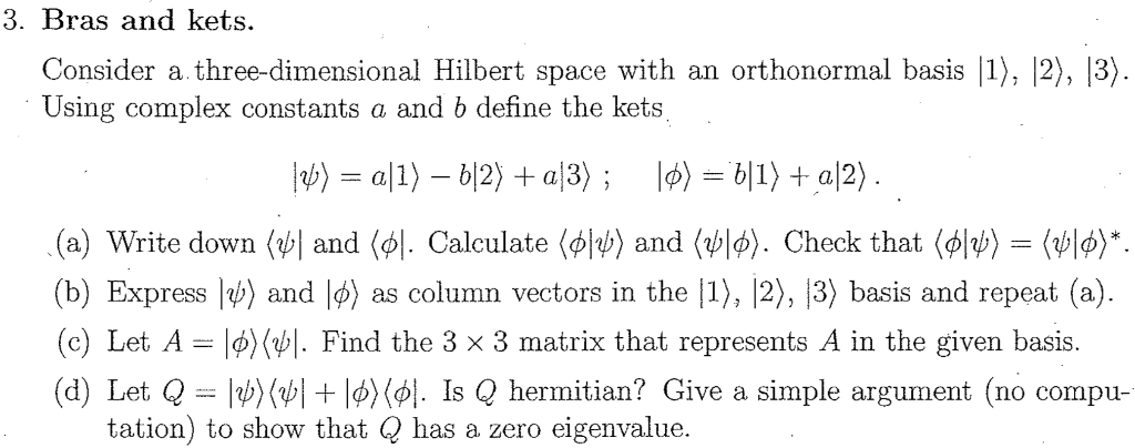 Solved 3. Bras and kets. Consider a three-dimensional | Chegg.com