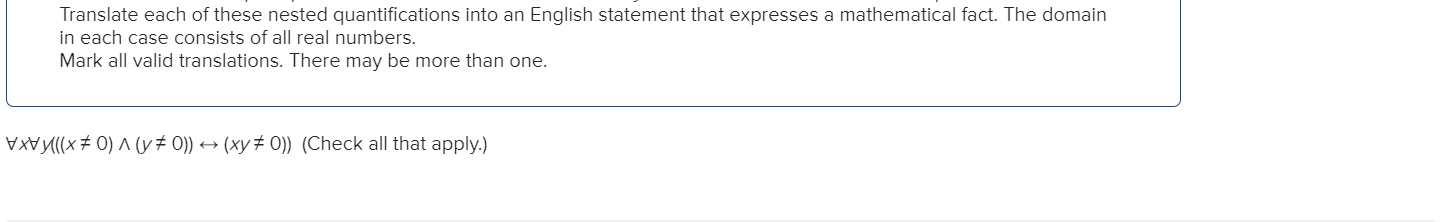 Solved Translate each of these nested quantifications into | Chegg.com