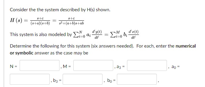 Solved Consider the the system described by H(s) | Chegg.com