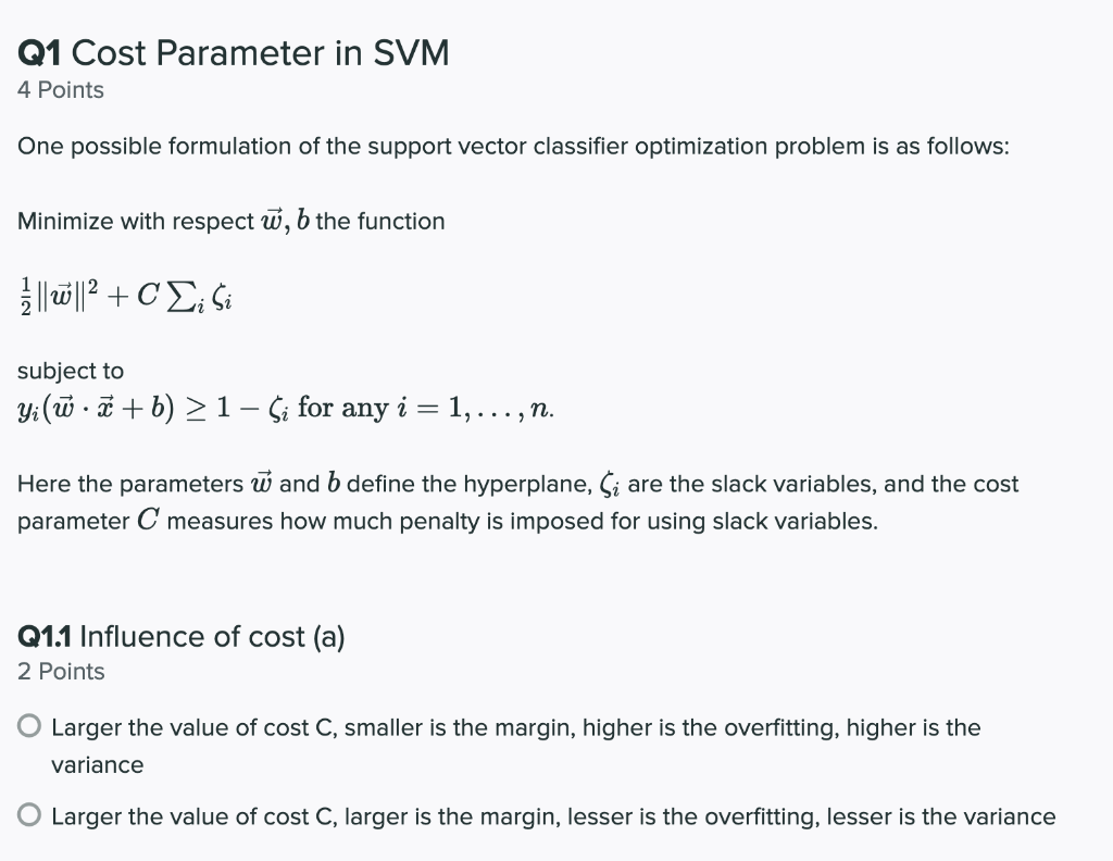 Q1 Cost Parameter in SVM 4 Points One possible | Chegg.com