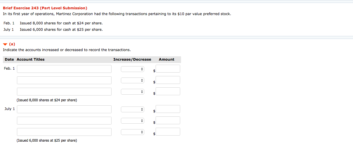Solved Brief Exercise 243 (Part Level Submission) In its | Chegg.com