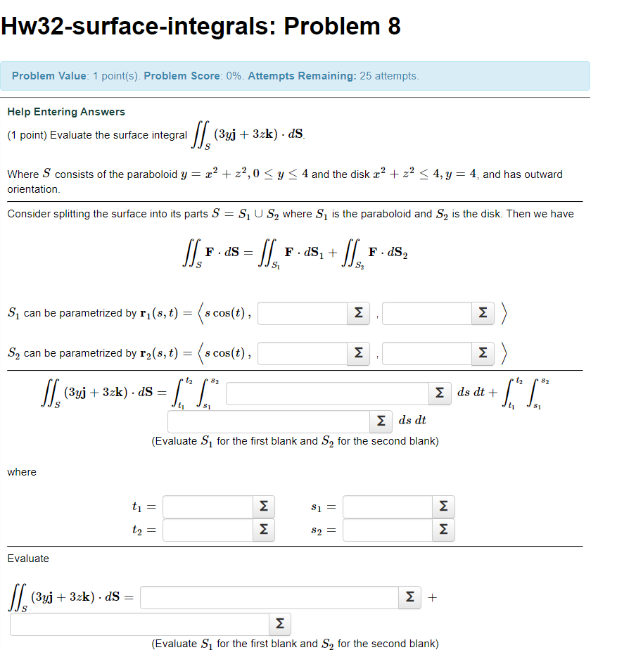 Solved Hw32-surface-integrals: Problem 8 Problem Value: 1 | Chegg.com