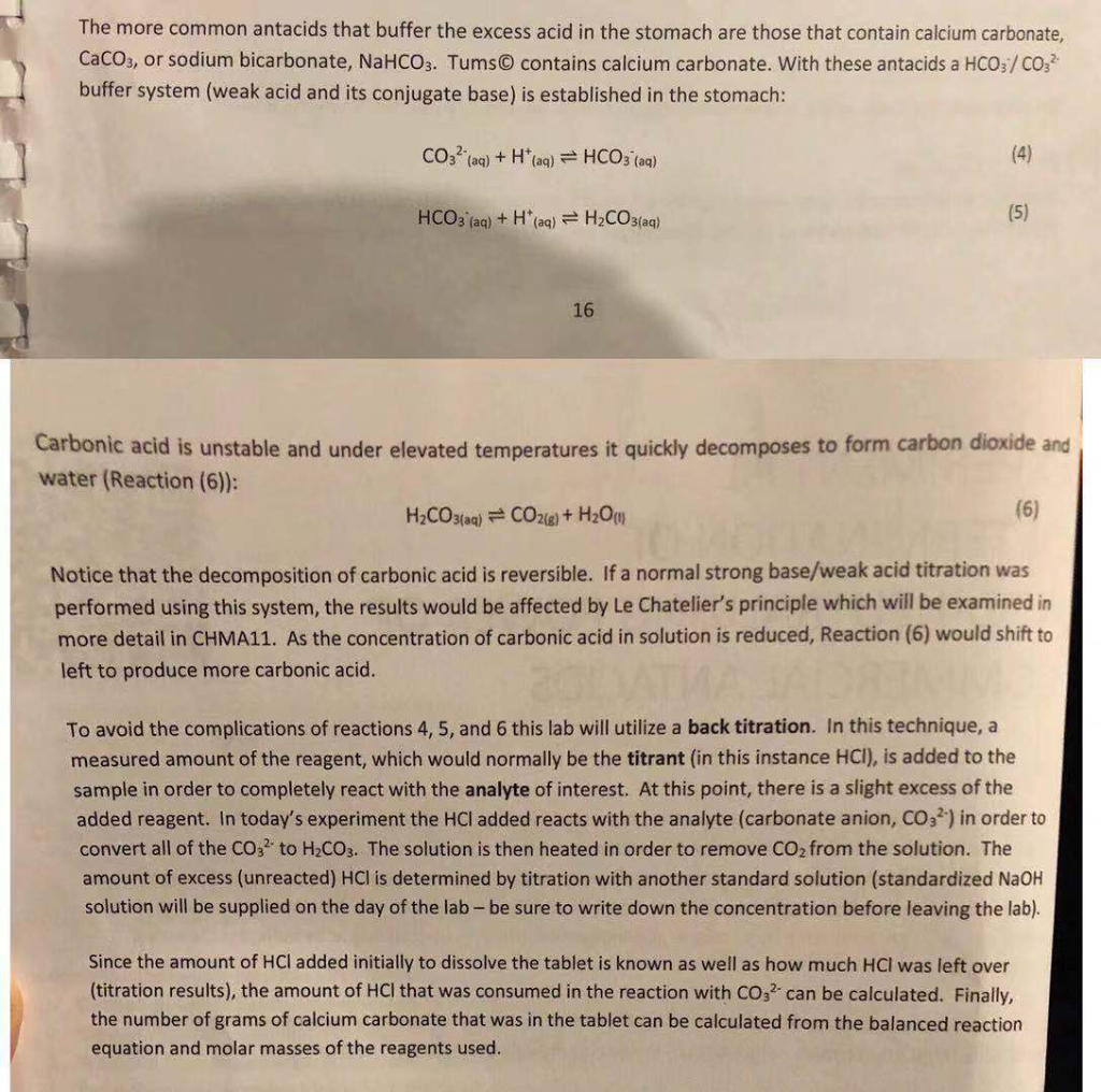 The more common antacids that buffer the excess acid | Chegg.com