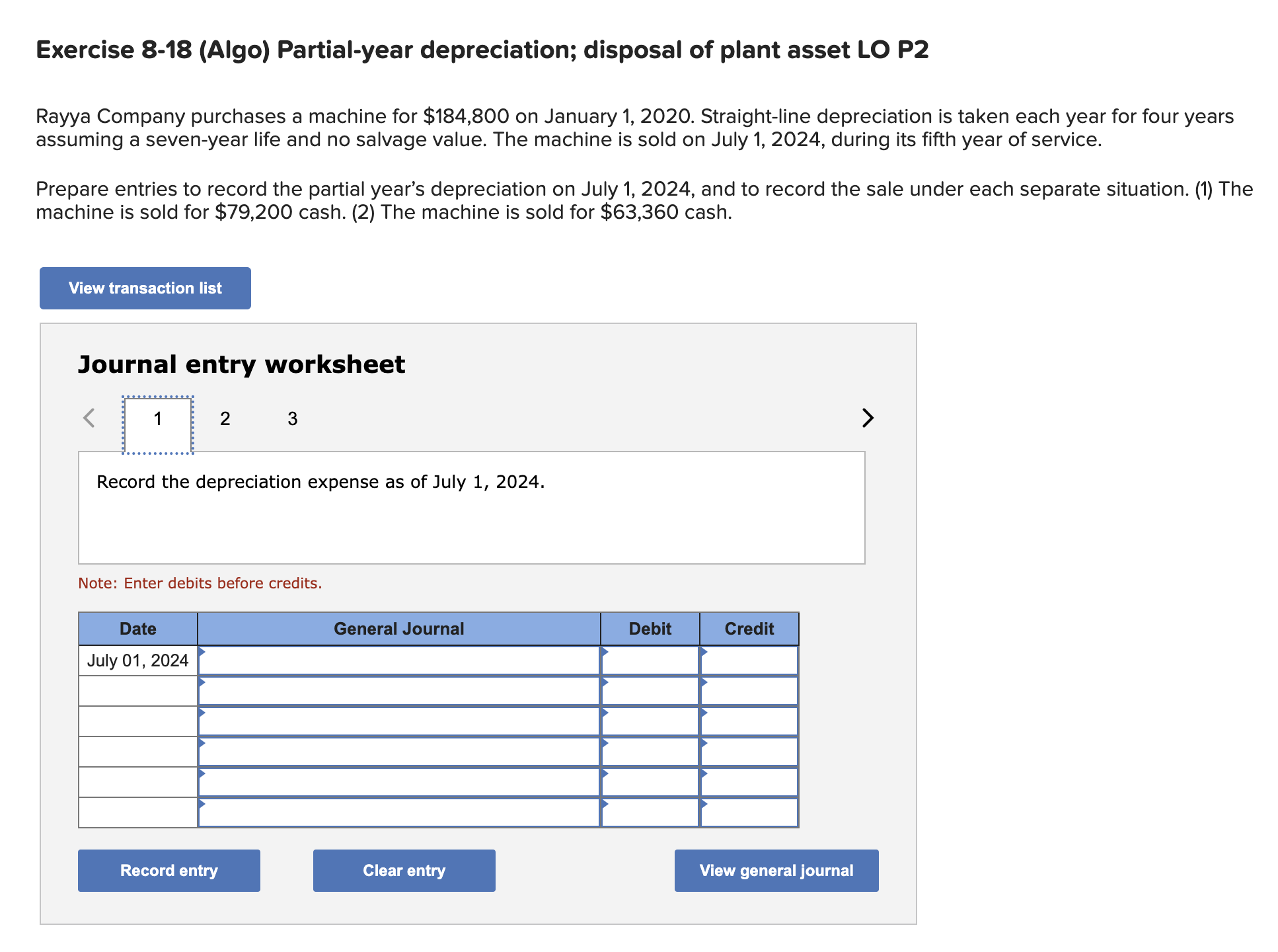 Solved xercise 8-18 (Algo) Partial-year depreciation; | Chegg.com Solved xercise 8-18 (Algo) Partial-year depreciation; | Chegg.com
