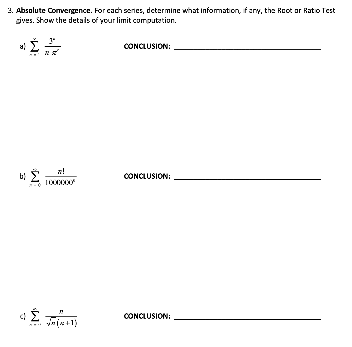 Solved 3. Absolute Convergence. For each series, determine | Chegg.com