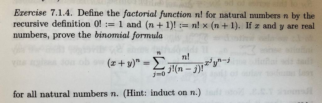 Solved Exercise 7.1.4. Define the factorial function n ! for | Chegg.com