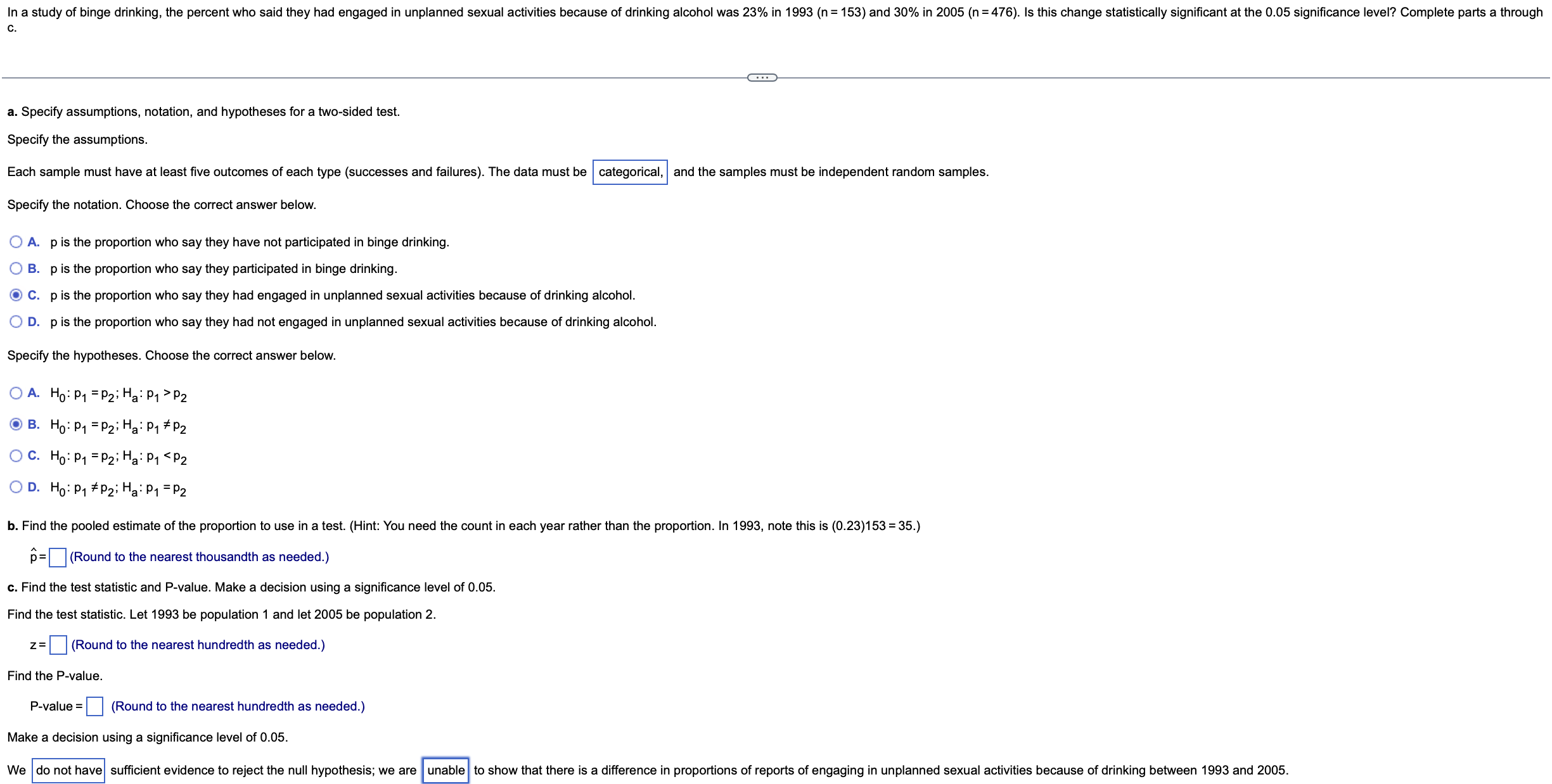 Solved a. Specify assumptions, notation, and hypotheses for | Chegg.com