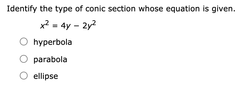 Solved Identify the type of conic section whose equation is | Chegg.com