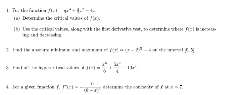 Solved 1. For the function f(x)=31x3+23x2−4x : (a) Determine | Chegg.com