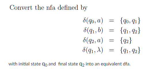 Solved Convert the nfa defined by | Chegg.com