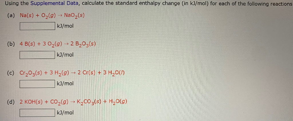 Solved Using the Supplemental Data, calculate the standard | Chegg.com