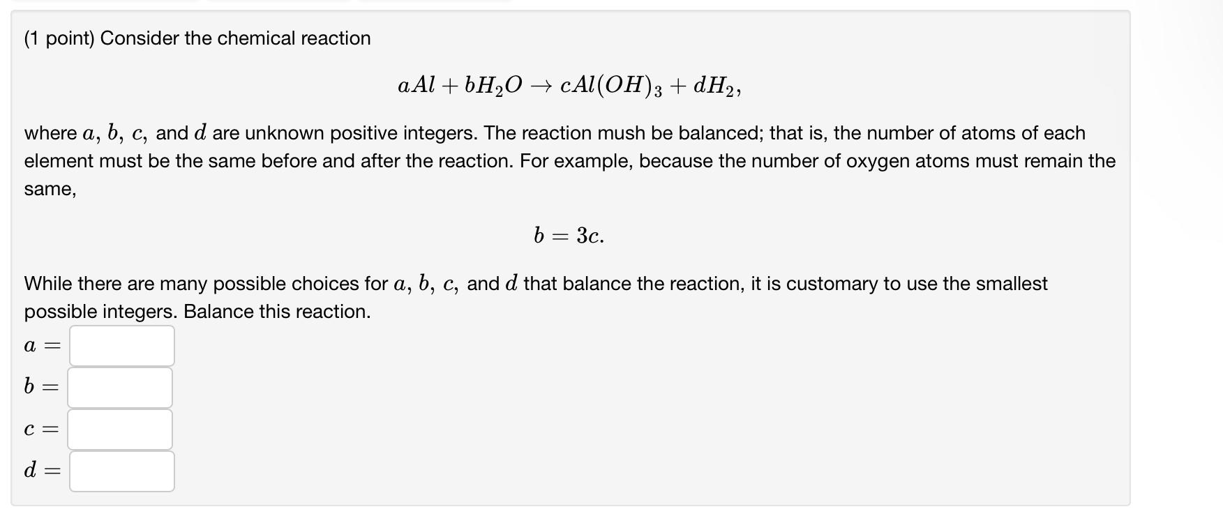 Solved (1 point) Consider the chemical reaction | Chegg.com