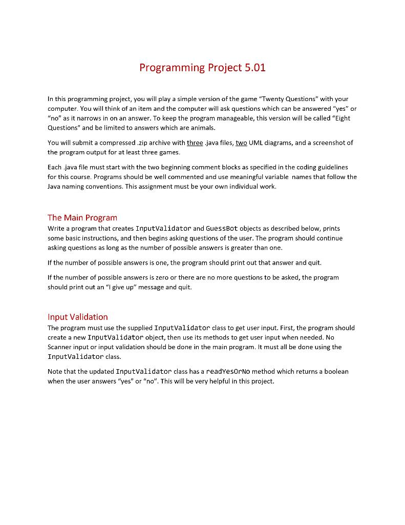 Programming Project 5.01 In this programming project, | Chegg.com