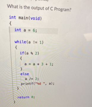 Solved What is the output of C Program? int main(void) { int | Chegg.com