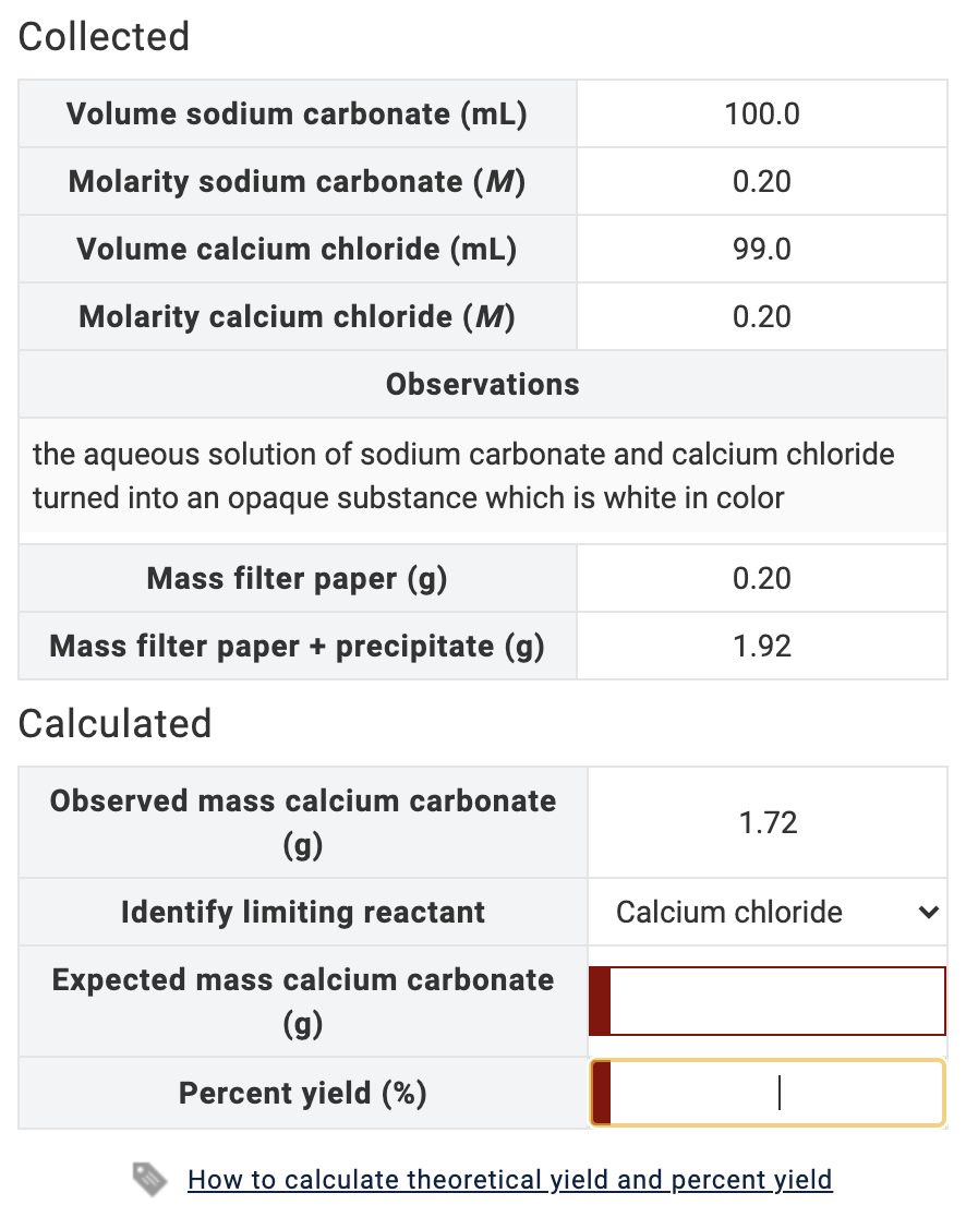 Solved Find the expected mass calcium carbonate (g) and | Chegg.com