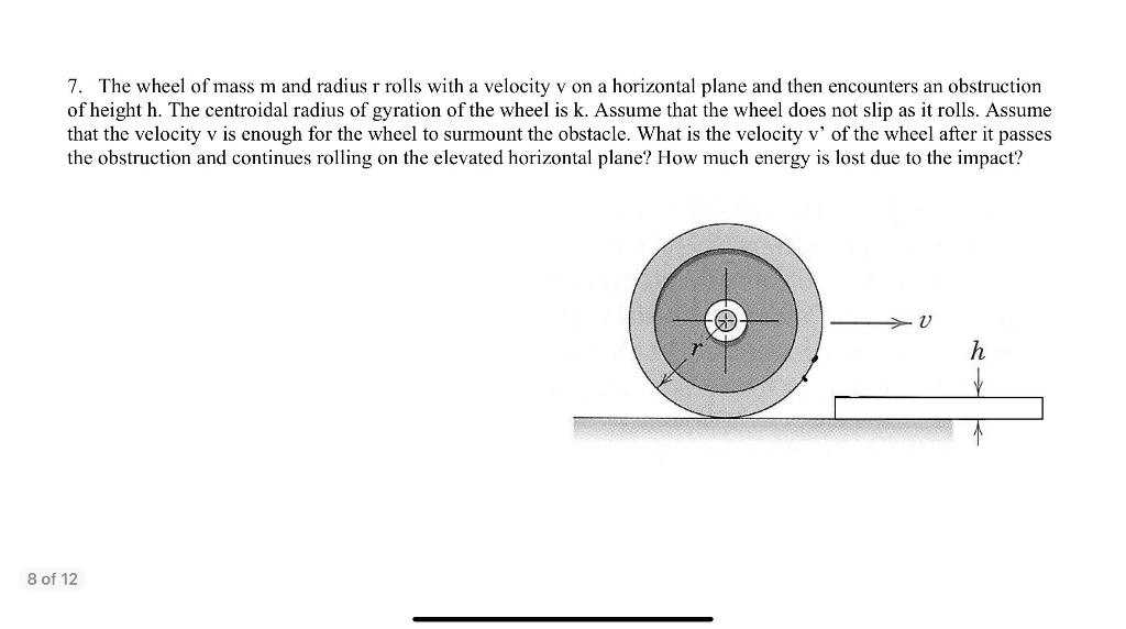 Solved 7. The wheel of mass m and radius r rolls with a | Chegg.com