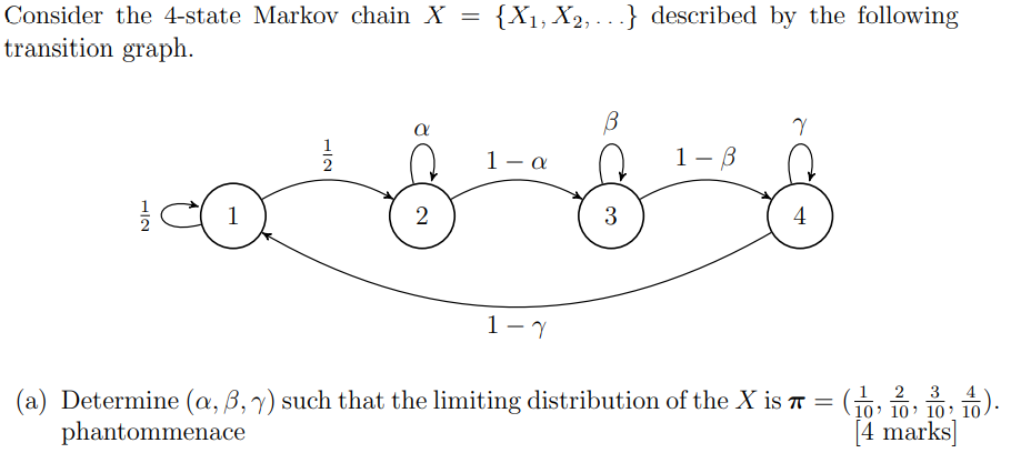 Solved = Consider the 4-state Markov chain X = {X1, X2,...} | Chegg.com