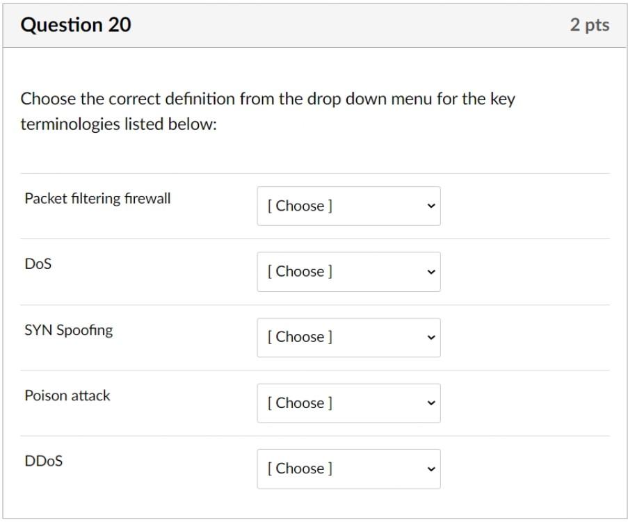 Choose the correct definition from the drop down menu | Chegg.com
