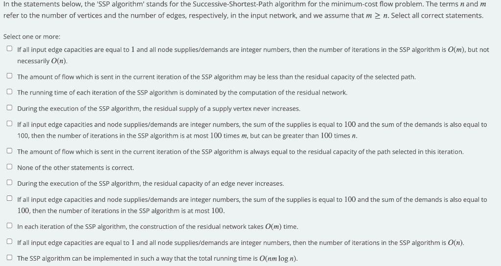 Solved In the statements below, the 'SSP algorithm' stands | Chegg.com