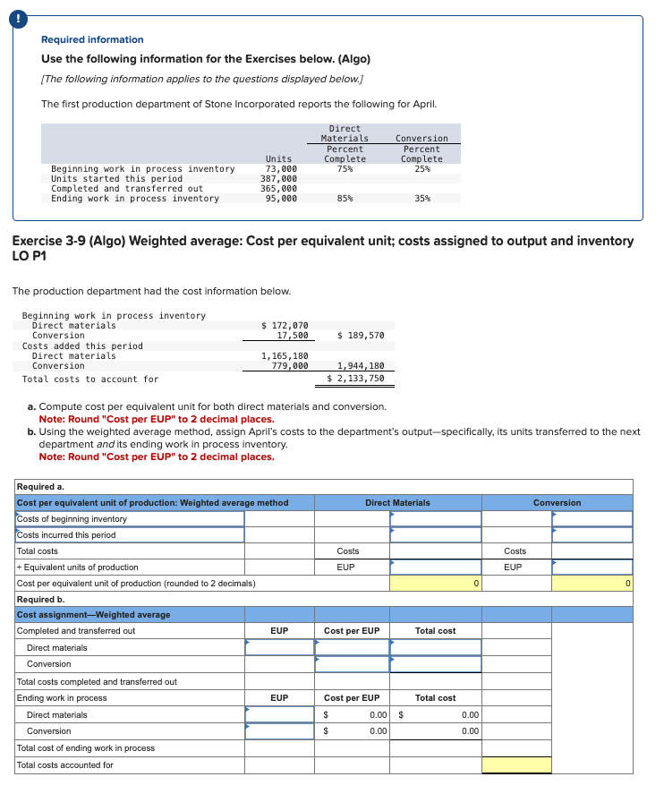 Solved ACCOUNTING QUESTION: Exercise 3-9 (Algo) ﻿Weighted | Chegg.com
