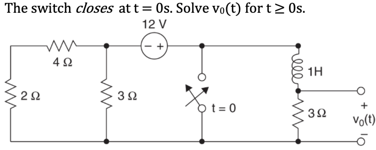 Solved The switch closes at t=0 s. Solve v0(t) for t≥0 s. | Chegg.com