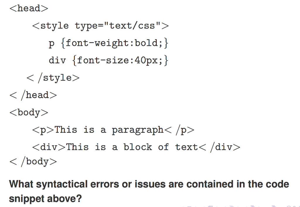What syntactical errors or issues are contained in | Chegg.com