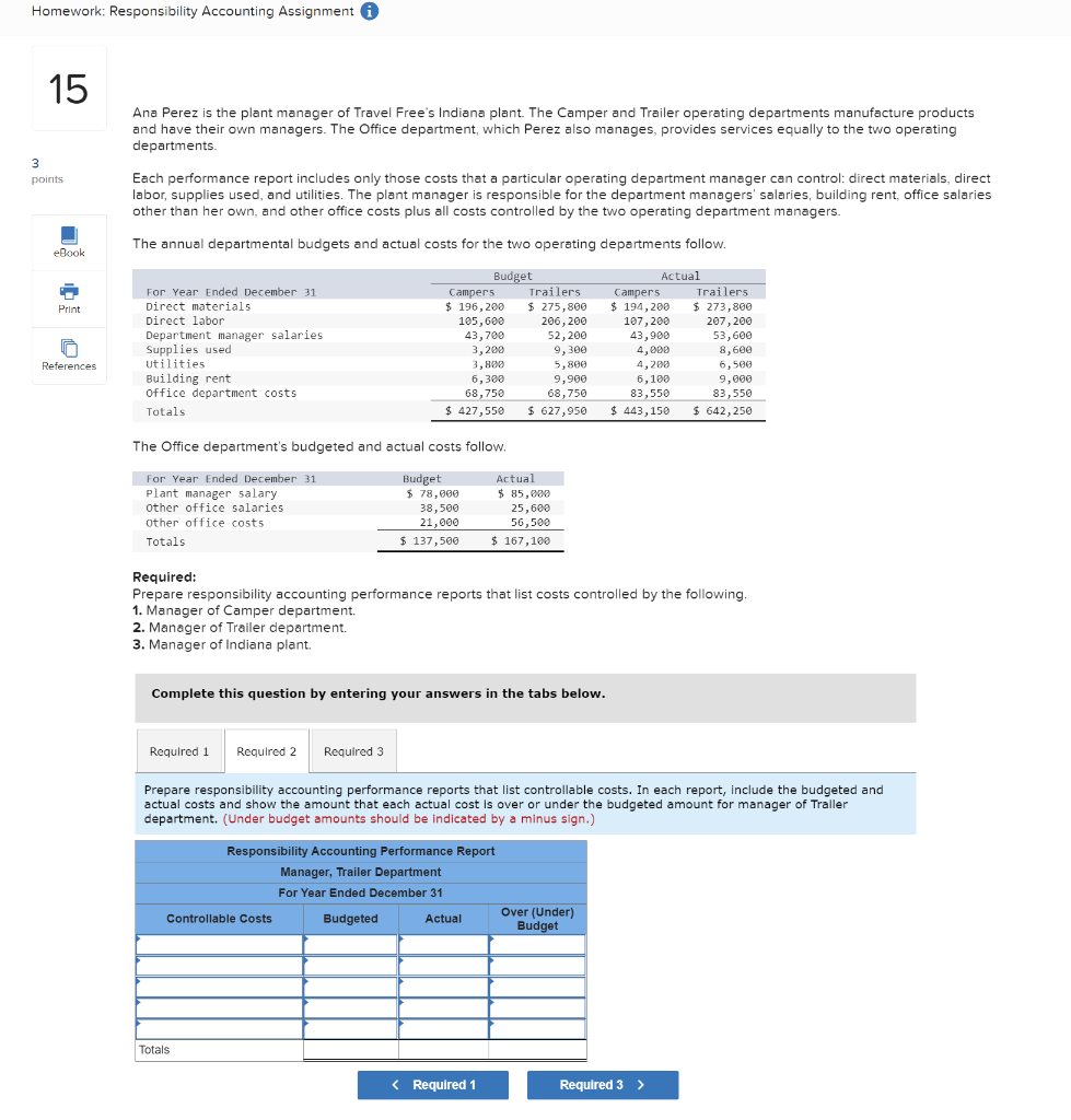 Solved Homework: Responsibility Accounting Assignment 15 Ana | Chegg.com