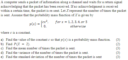 Solved A computer sends a packet of information along a | Chegg.com