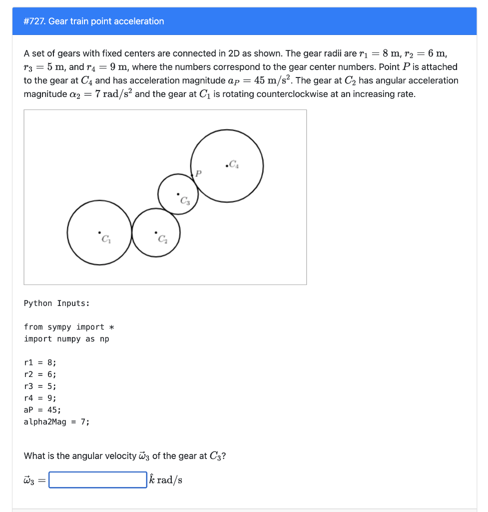 Solved #727. Gear train point acceleration A set of gears | Chegg.com