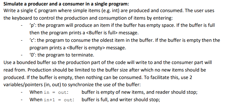 Solved Simulate a producer and a consumer in a single | Chegg.com