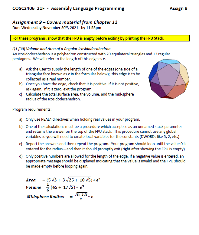 COSC2406 21F - Assembly Language Programming Assign 9 | Chegg.com