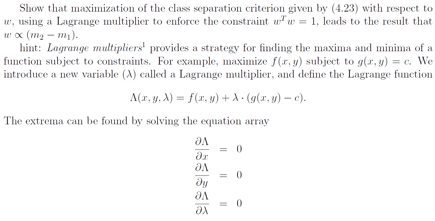 Show that maximization of the class separation | Chegg.com
