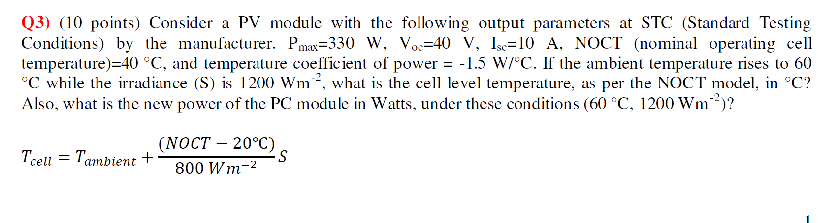 Solved (3) (10 points) Consider a PV module with the | Chegg.com