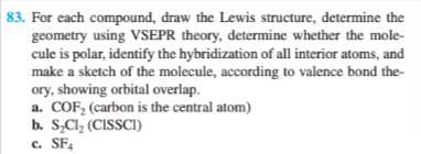Solved 83. For each compound, draw the Lewis structure, | Chegg.com