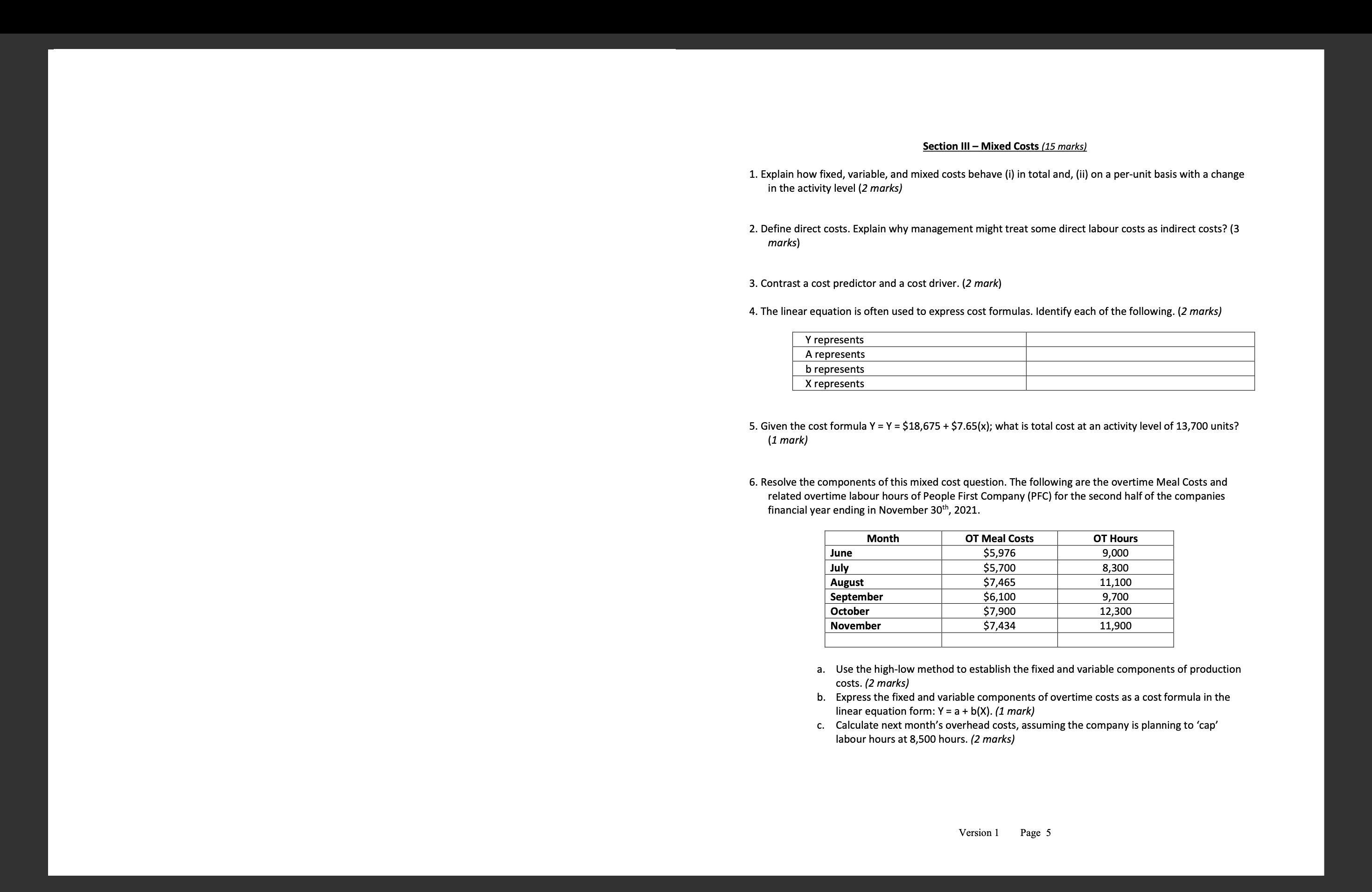 Solved 1 Explain How Fixed Variable And Mixed Costs