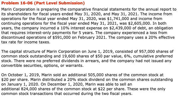 Solved Problem 16-06 (Part Level Submission) Marin | Chegg.com
