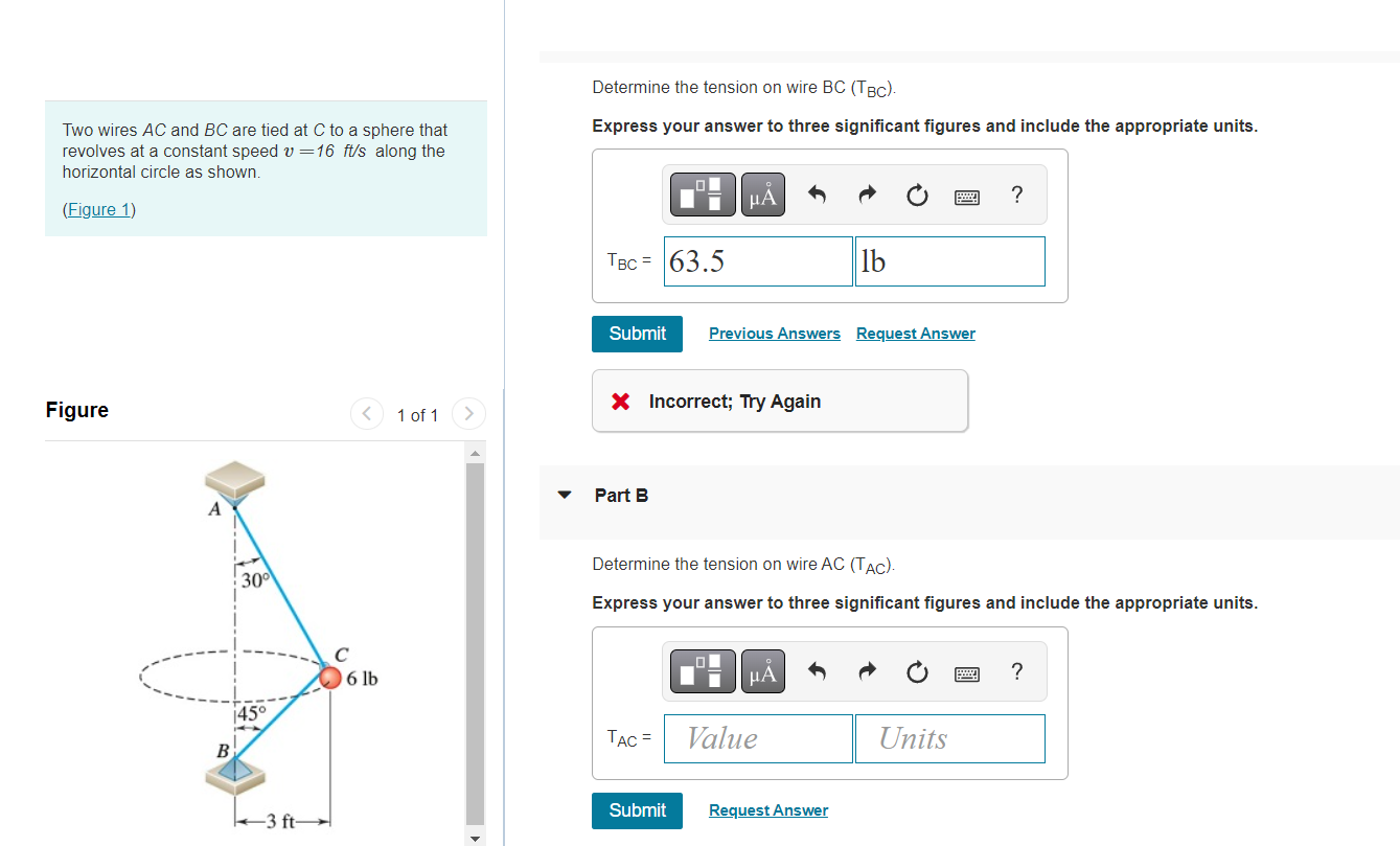 Solved Determine the tension on wire BC(TBC). Two wires AC | Chegg.com