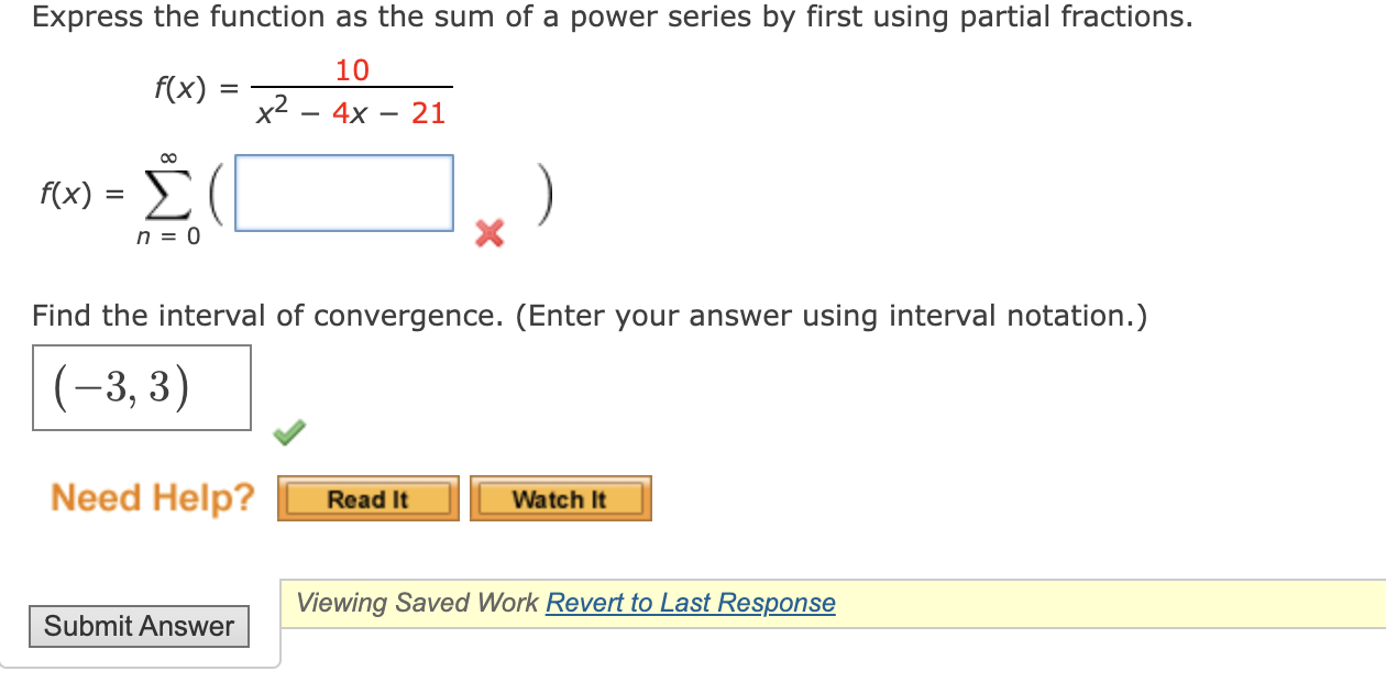 Solved f(x)=x2−4x−2110f(x)=∑n=0∞( Find the interval of | Chegg.com