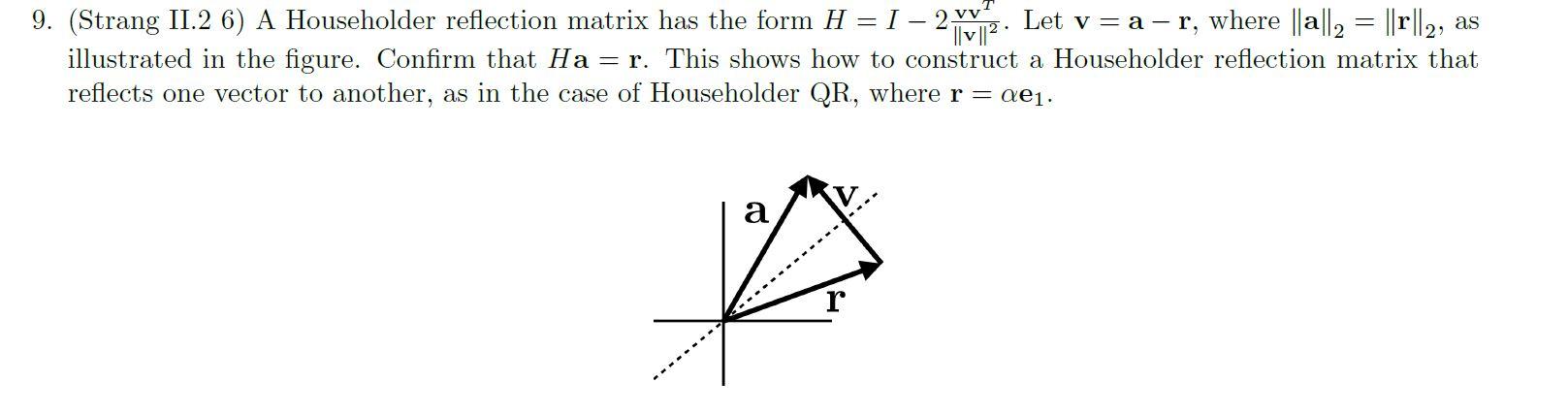 Solved . |1v|2 9. (Strang II.2 6) A Householder reflection | Chegg.com