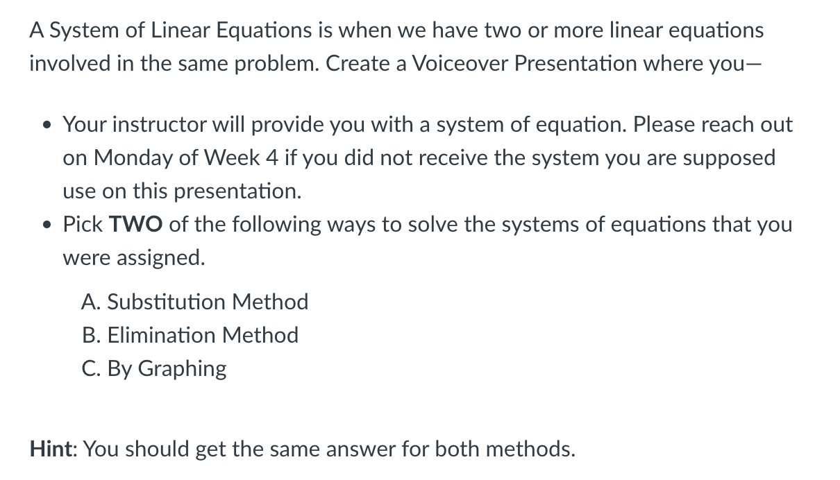 Solved A System of Linear Equations is when we have two or | Chegg.com