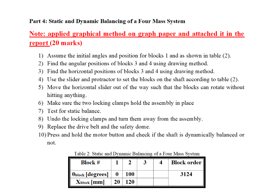 Part 4: Static and Dynamic Balancing of a Four Mass | Chegg.com