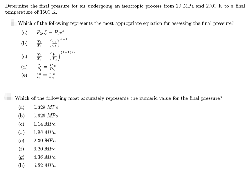 Solved Determine the final pressure for air undergoing an | Chegg.com