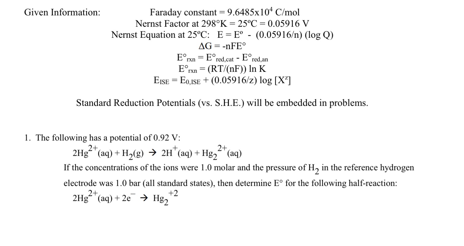 Solved Given Information: Faraday constant =9.6485×104C/mol | Chegg.com
