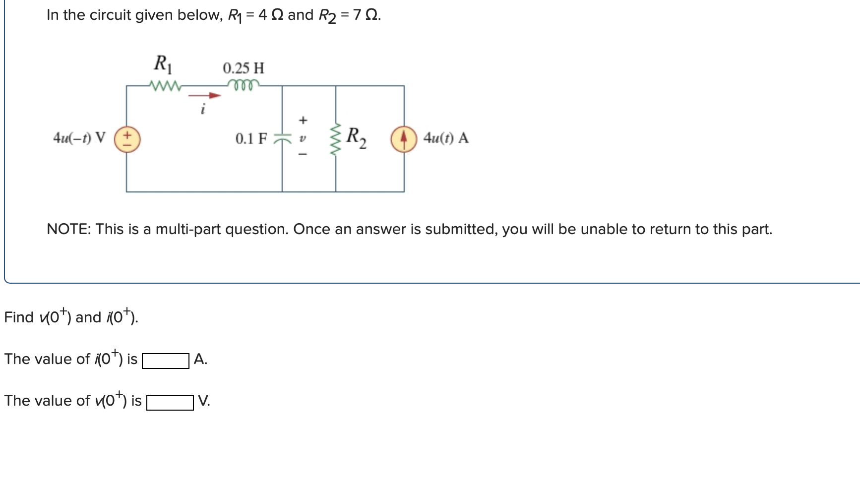 Solved In the circuit given below, R1 = 4 12 and R2 = 7 12. | Chegg.com