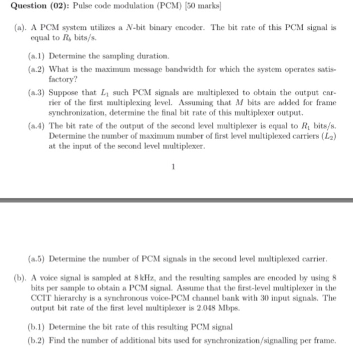 Solved Pulse code modulation (PCM) (a). A PCM system | Chegg.com