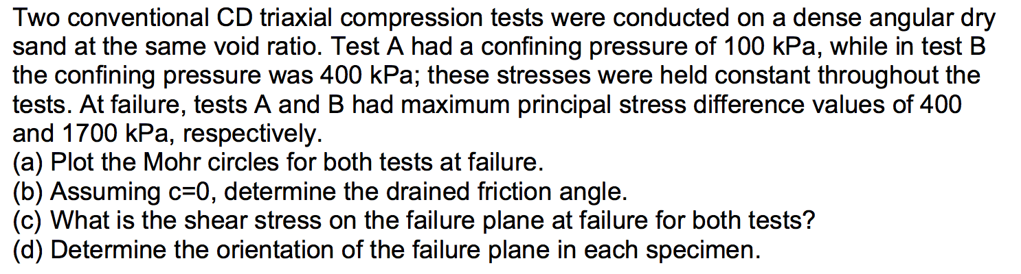 Solved Two conventional CD triaxial compression tests were | Chegg.com