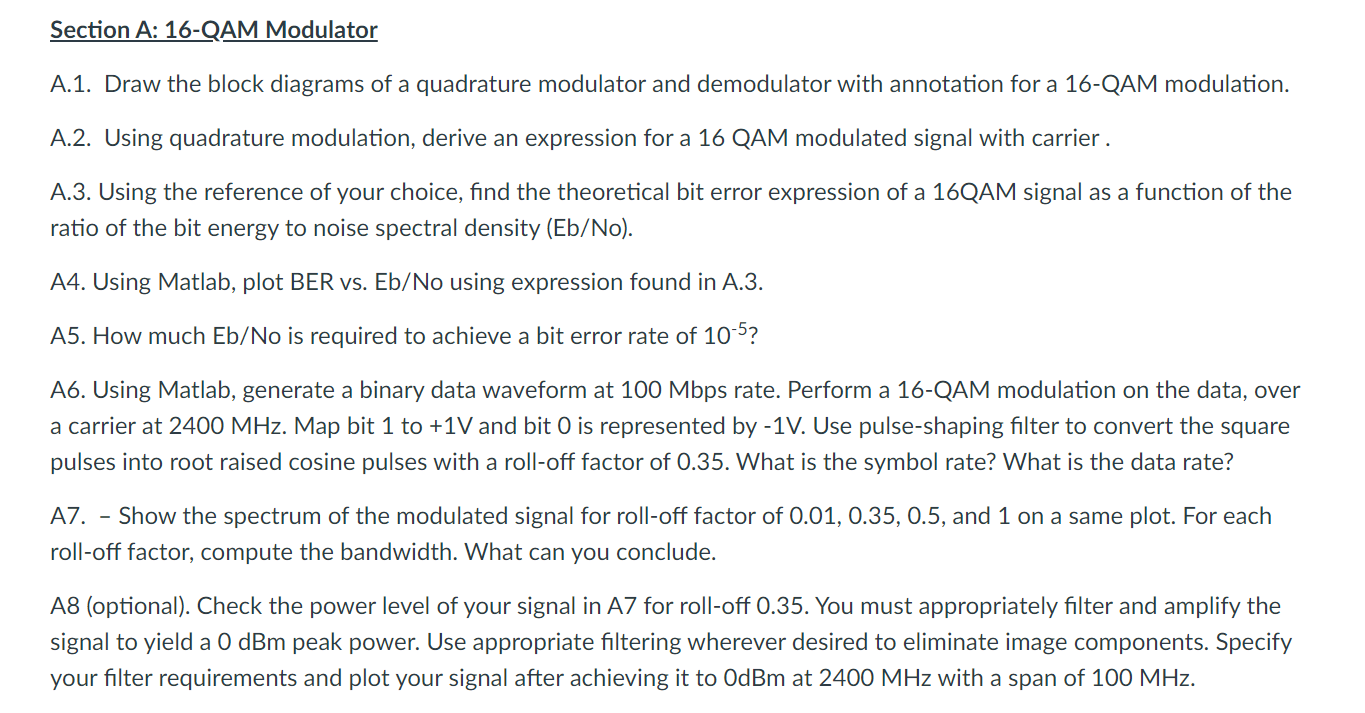 Section A: 16-QAM Modulator A.1. Draw the block | Chegg.com
