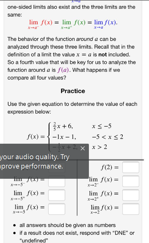 Solved one-sided limits also exist and the three limits are | Chegg.com